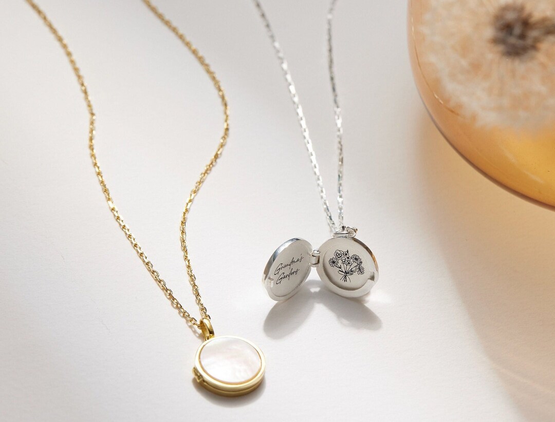 Mother of Pearl Locket • Birth Flower Necklace • Grandma's Garden ...