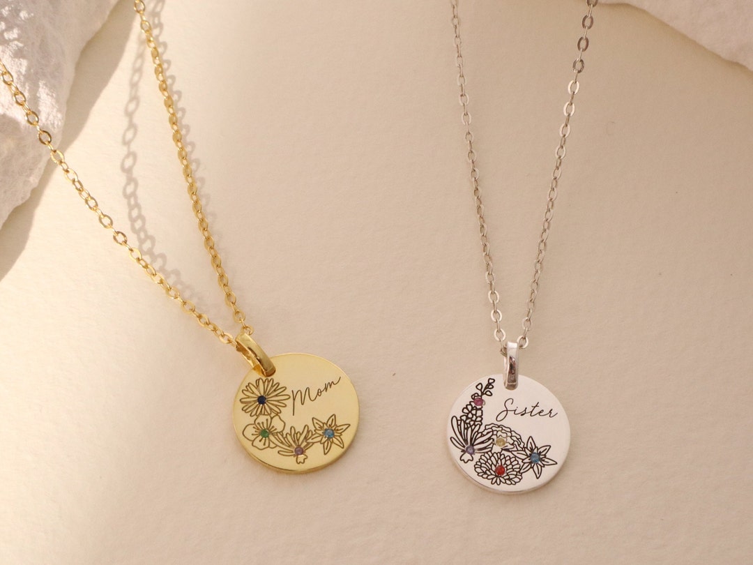 Birth Flower Custom Necklace Birth Flower Gift Birth - Etsy