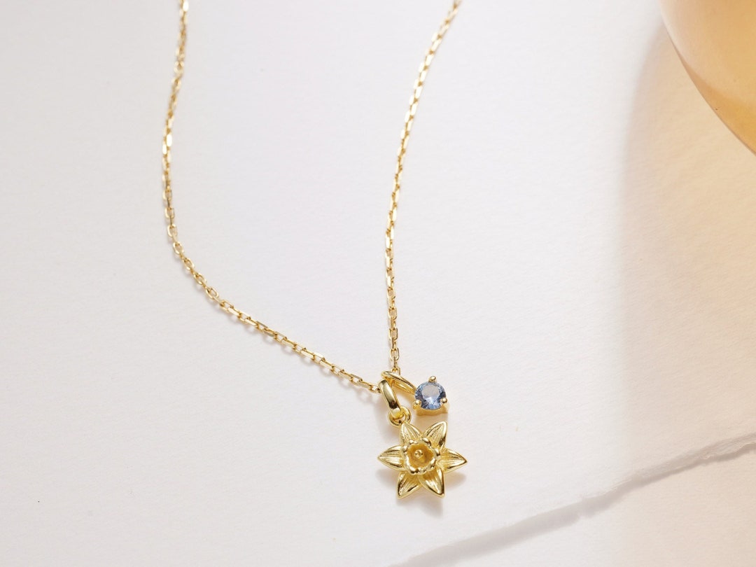 Daffodil Birth Flower Necklace • March Birth Flower • Aquamarine ...