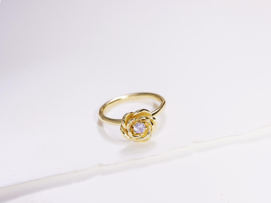 Rose Birth Flower Ring • June Birth Month Flower • Alexandrite Ring ...