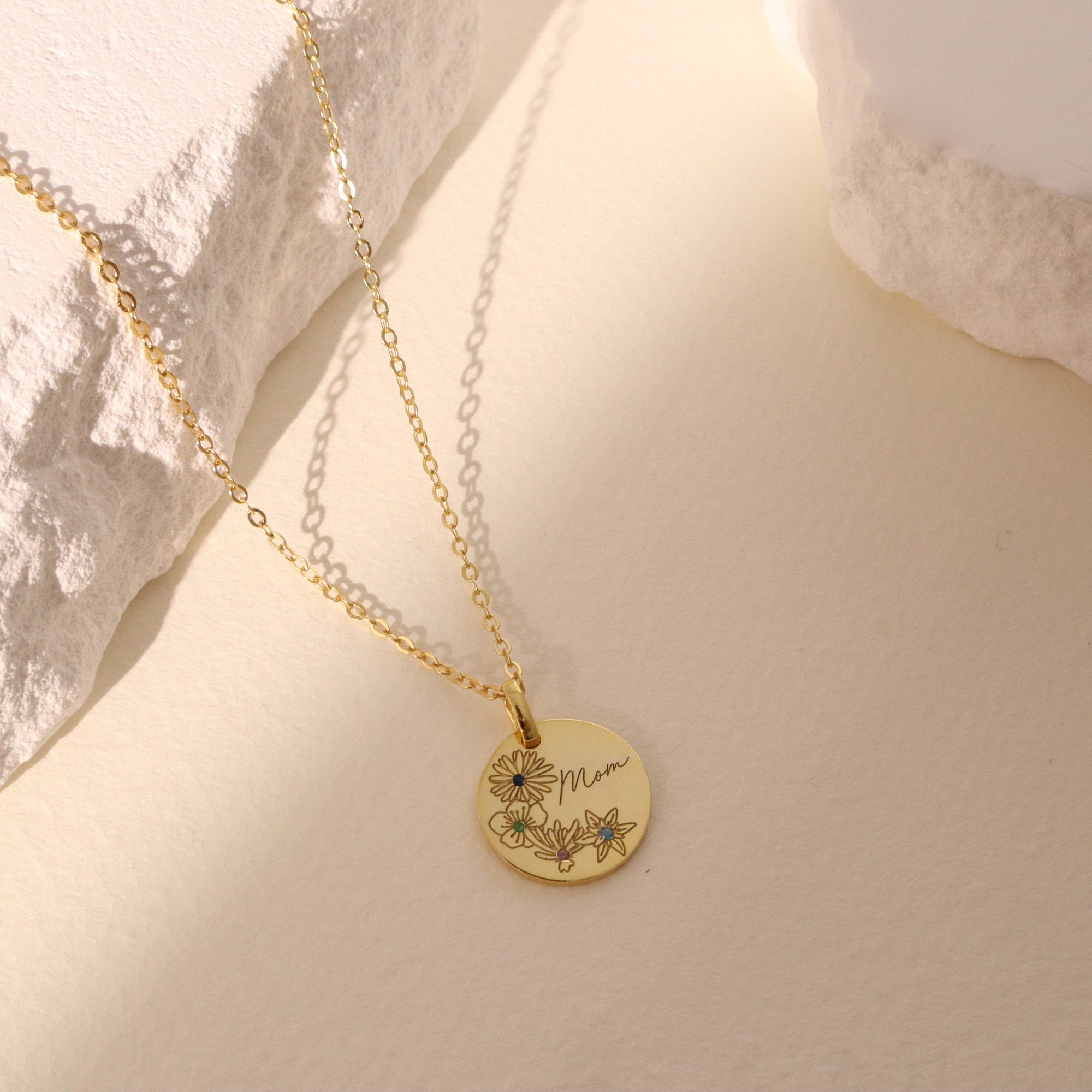 Birth Flower Custom Necklace Birth Flower Gift Birth - Etsy