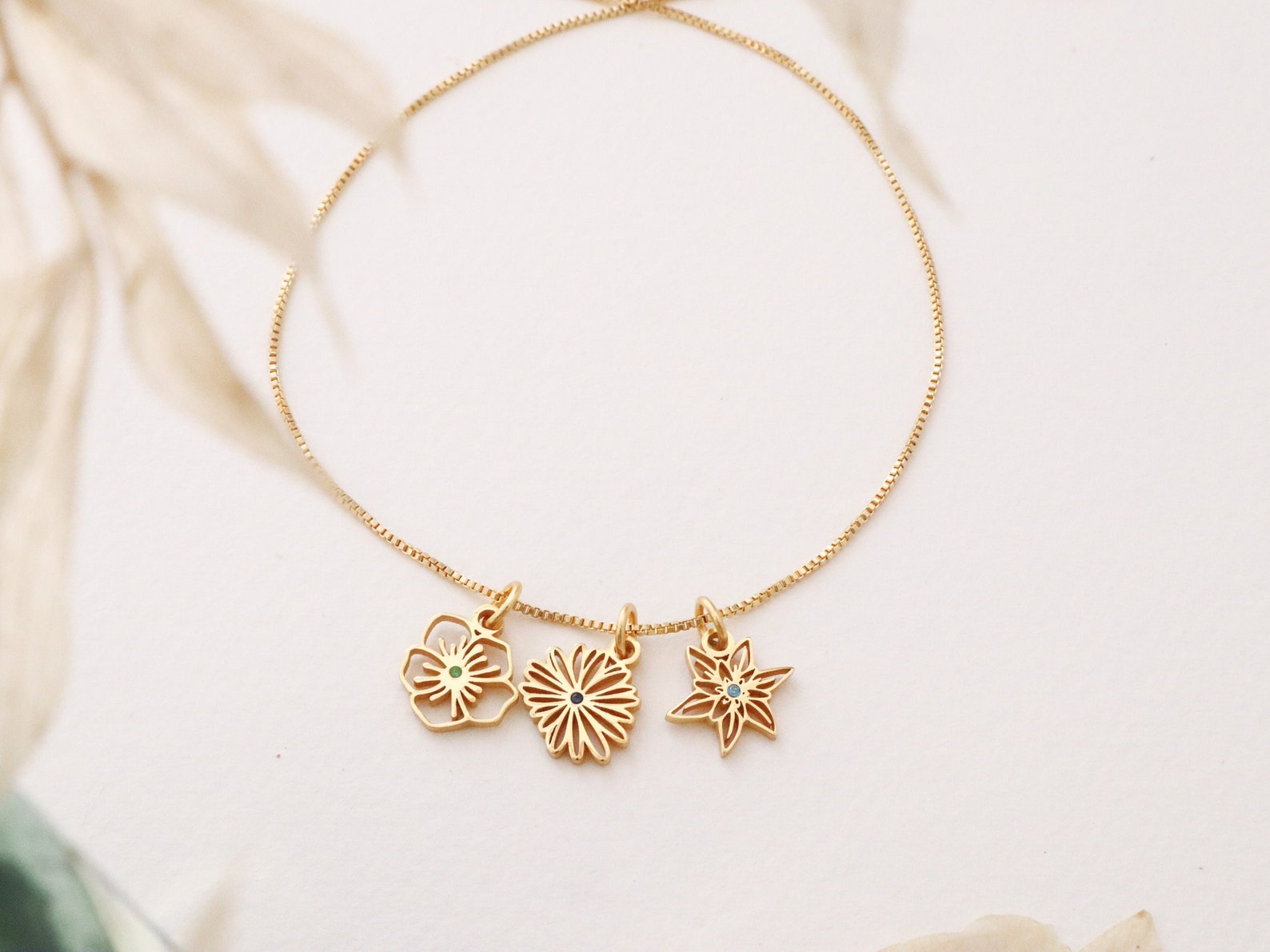 Birth Flower Bracelet • Combined Birth Flower • Bracelet Silver ...