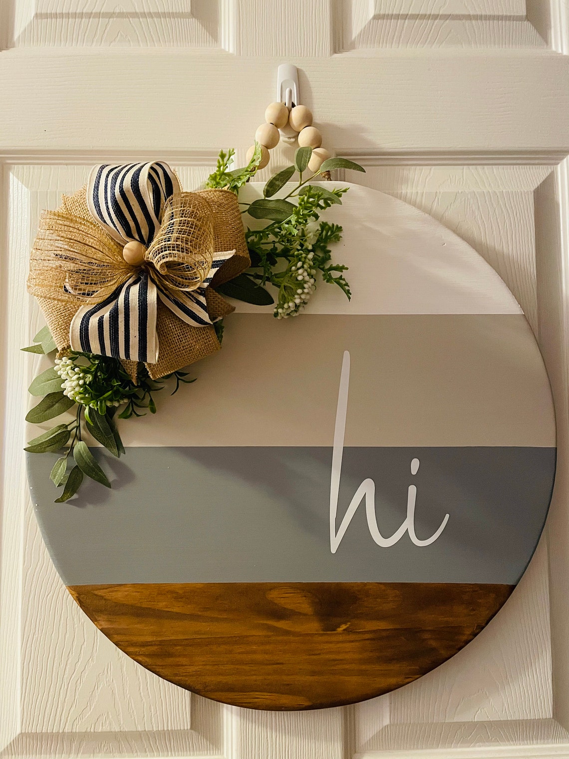 Hi Sign, Interchangeable Welcome Sign, Door Wreath, Wood Sign, Front ...