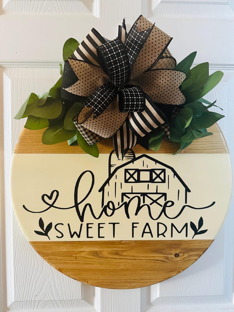 Home Sweet Farm Door Hanging, Welcome, Wooden Sign, Buttercream, Barn ...