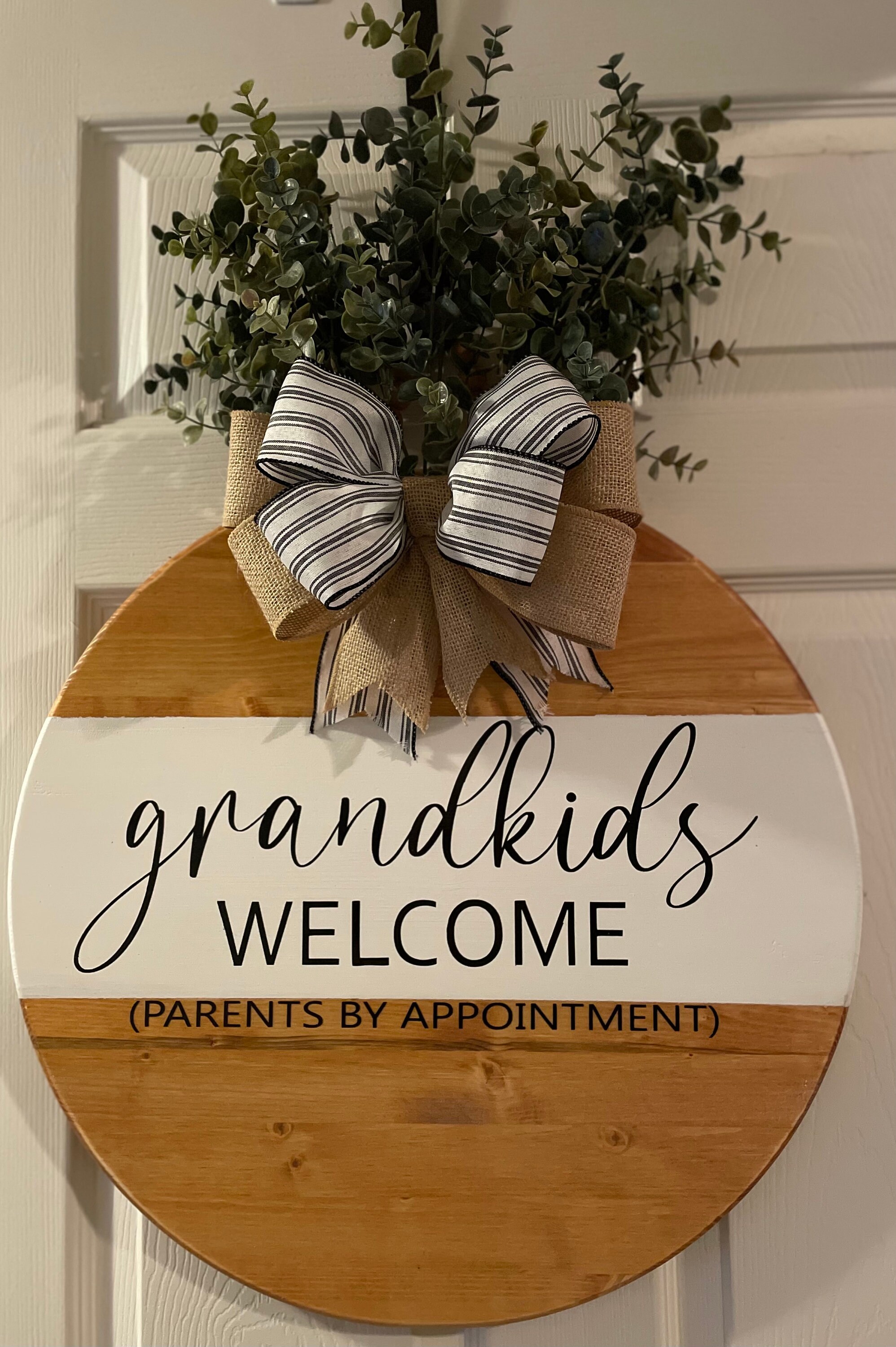 Grandkids Welcome Sign With Interchangeable Bow, Wooden Round Door ...