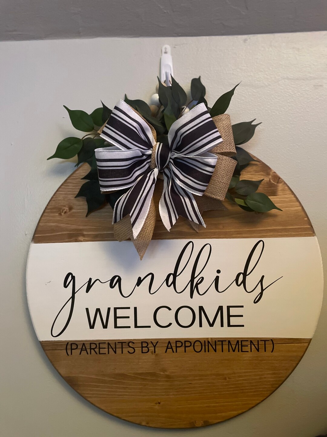 Grandkids Welcome Sign With Interchangeable Bow, Wooden Round Door ...