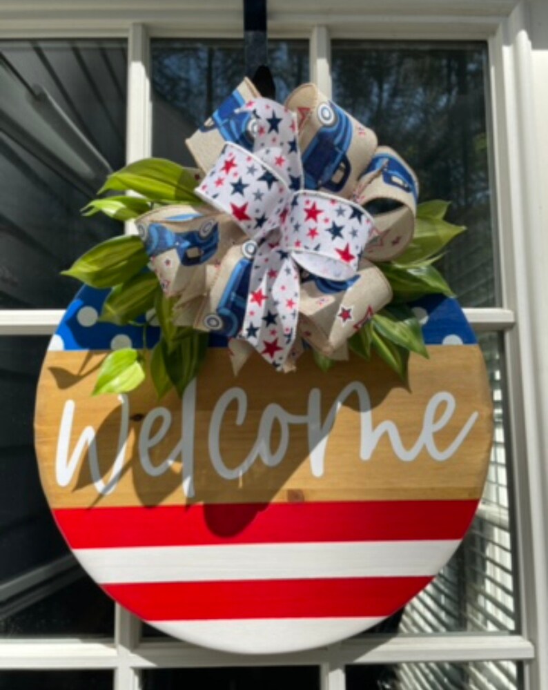 American Flag, Patriotic Welcome Sign, Red/white/blue, Polka Dots ...