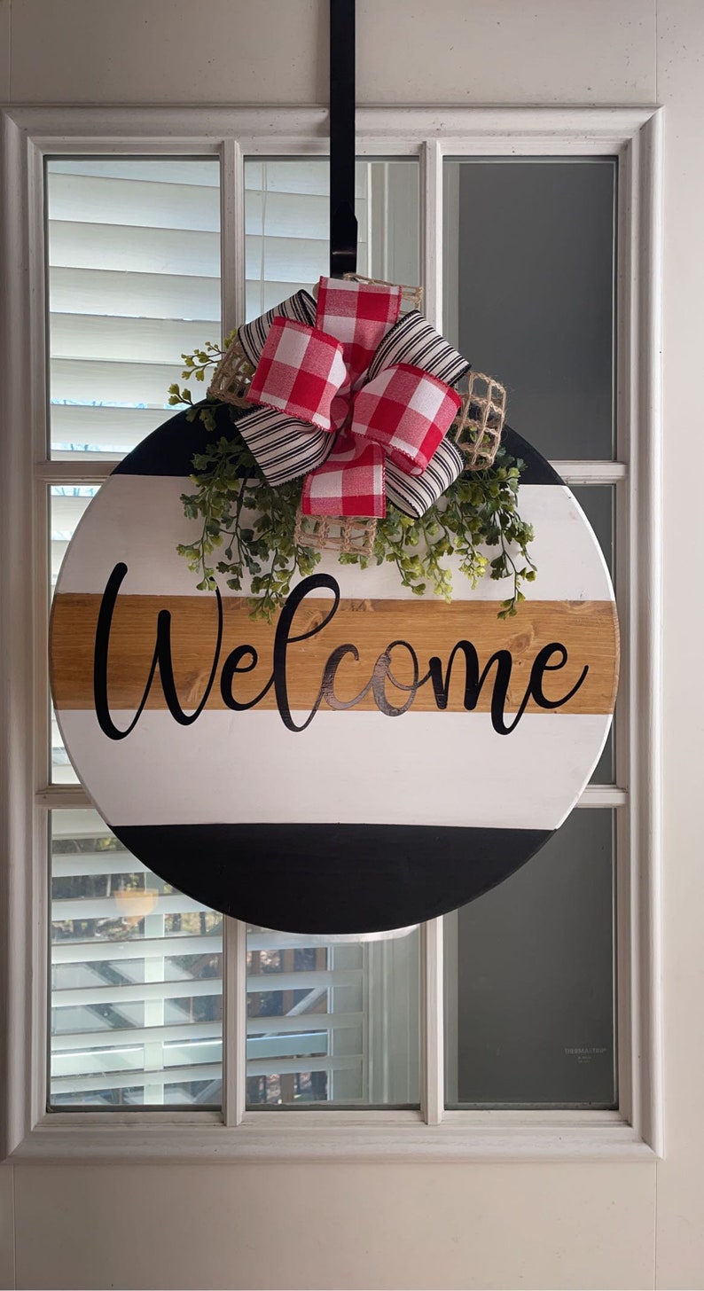 Interchangeable Welcome Sign, Door Hanger, Black and White, Wooden Sign ...
