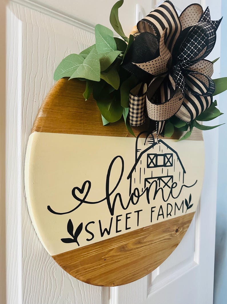 Home Sweet Farm Door Hanging, Welcome, Wooden Sign, Buttercream, Barn ...