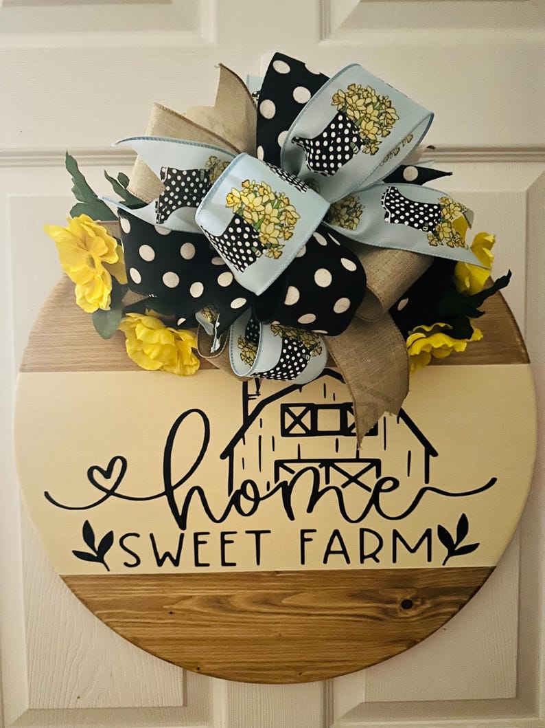 Home Sweet Farm Door Hanging, Welcome, Wooden Sign, Buttercream, Barn ...