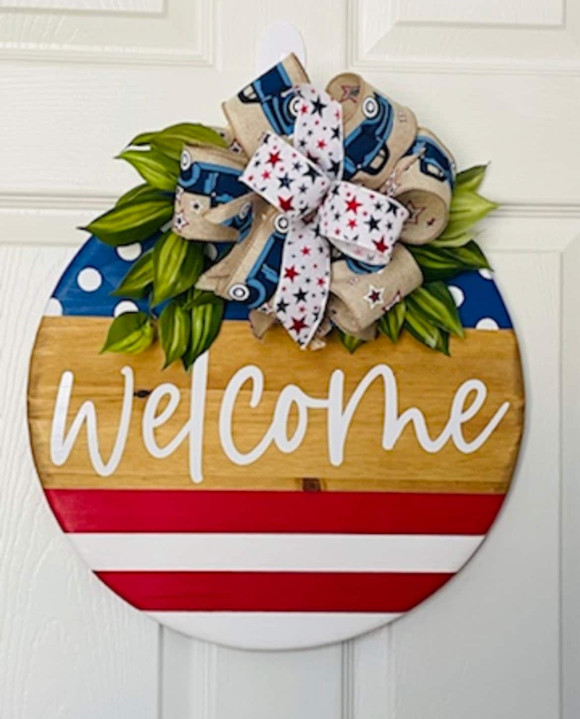 American Flag, Patriotic Welcome Sign, Red/white/blue, Polka Dots ...