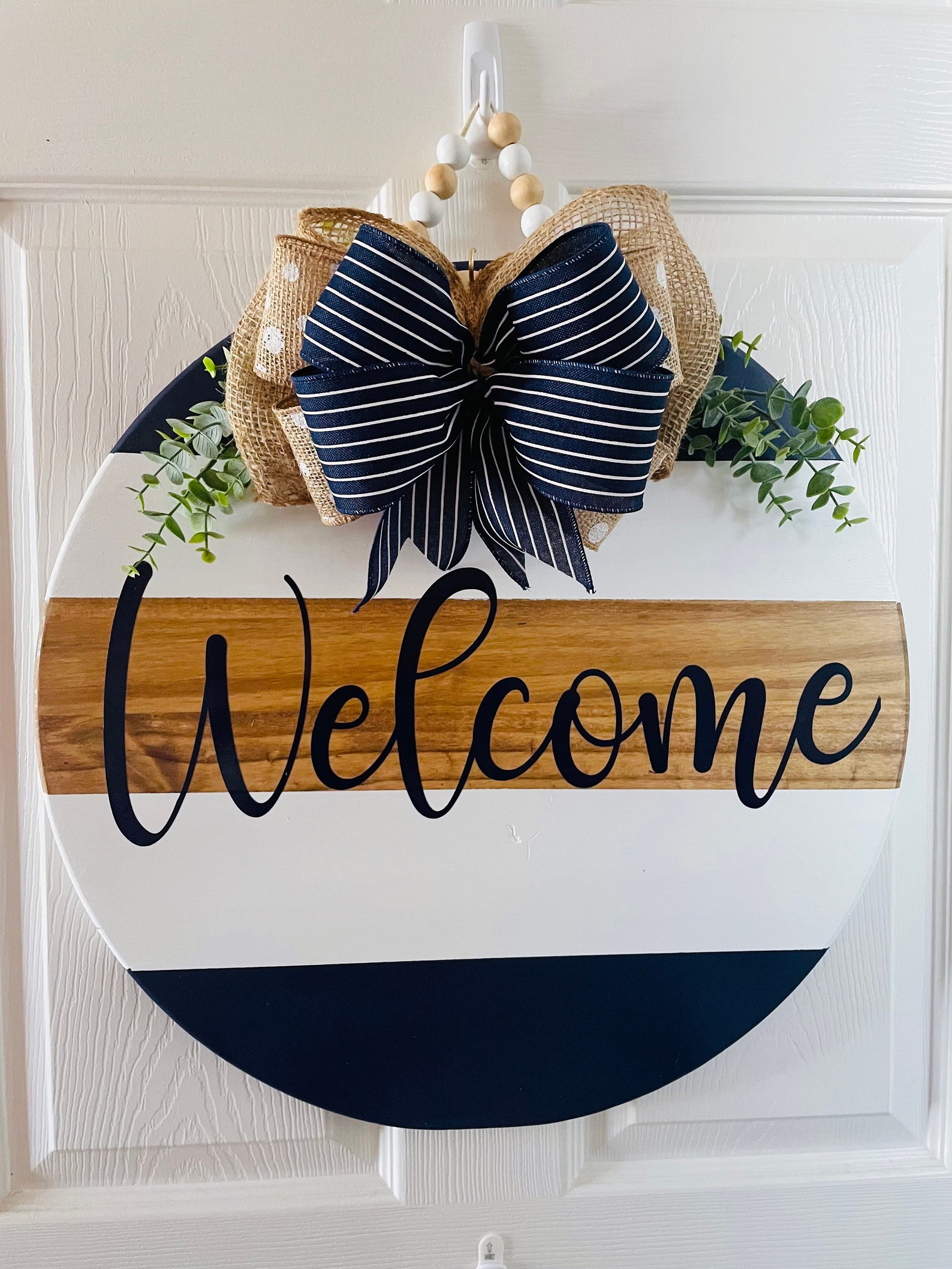 Welcome Sign W Interchangeable Bow, Door Wreath, Wooden Sign, Front ...