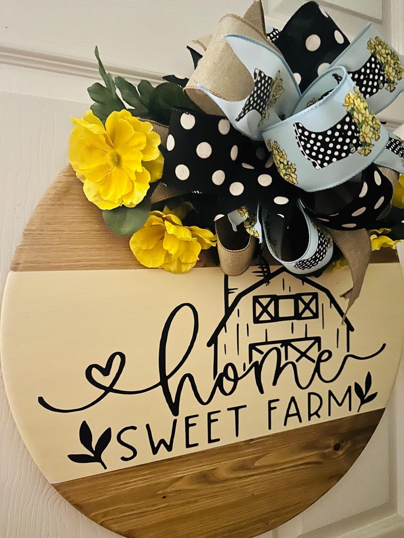 Home Sweet Farm Door Hanging, Welcome, Wooden Sign, Buttercream, Barn ...
