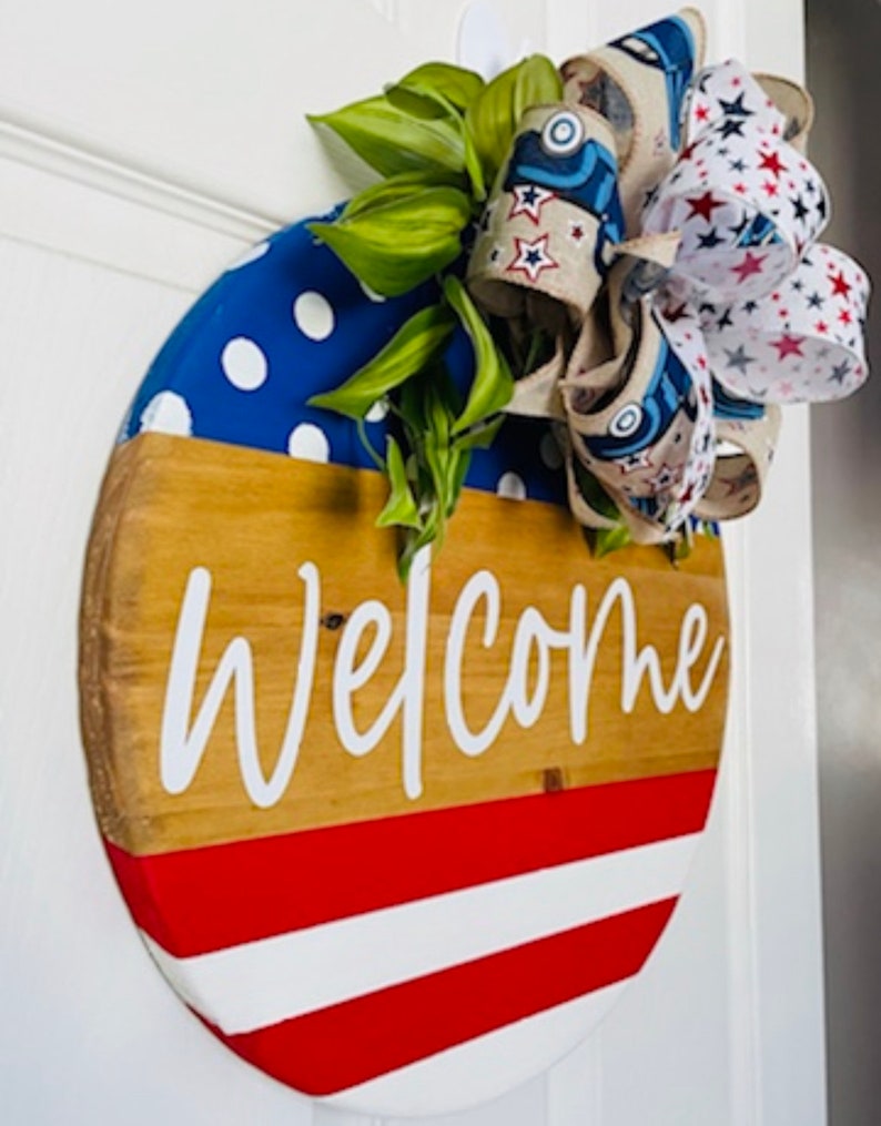 American Flag, Patriotic Welcome Sign, Red/white/blue, Polka Dots ...