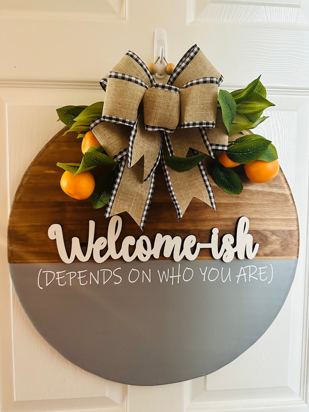 Welcome-ish, Wooden Round Door Hanger With Interchangeable Bow, Front ...