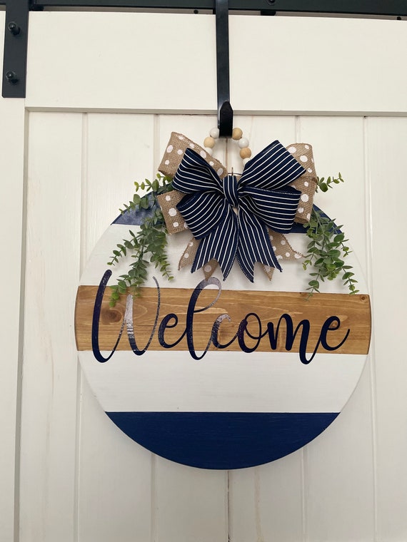 Welcome Sign W Interchangeable Bow Door Wreath Wooden Sign - Etsy