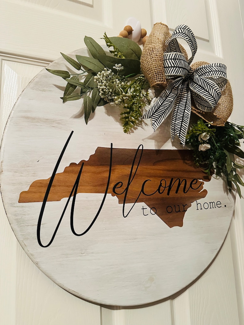 State Welcome Sign, North Carolina, Wooden Door Hanging Sign, Wall Art ...