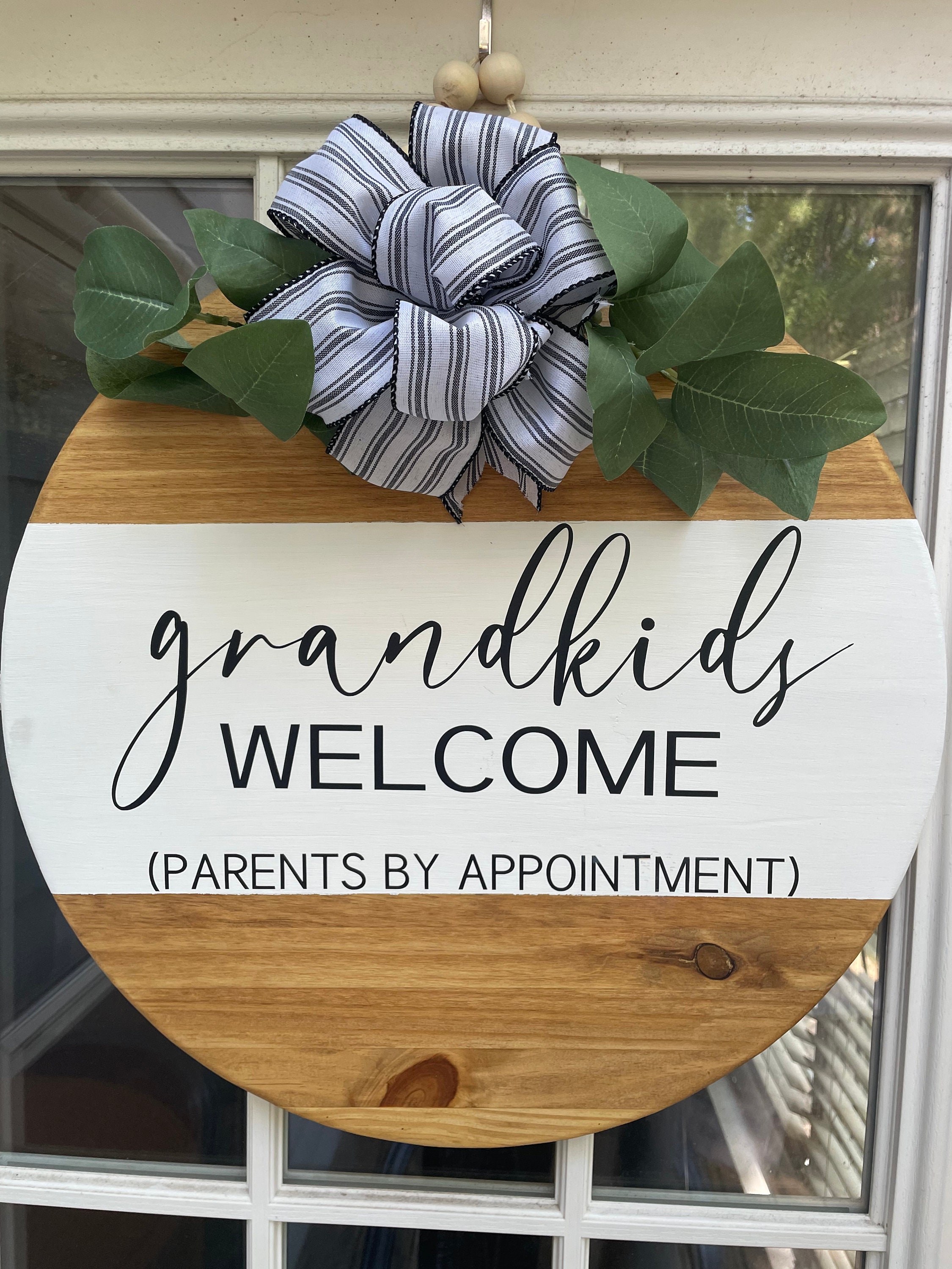 Grandkids Welcome Sign With Interchangeable Bow, Wooden Round Door ...