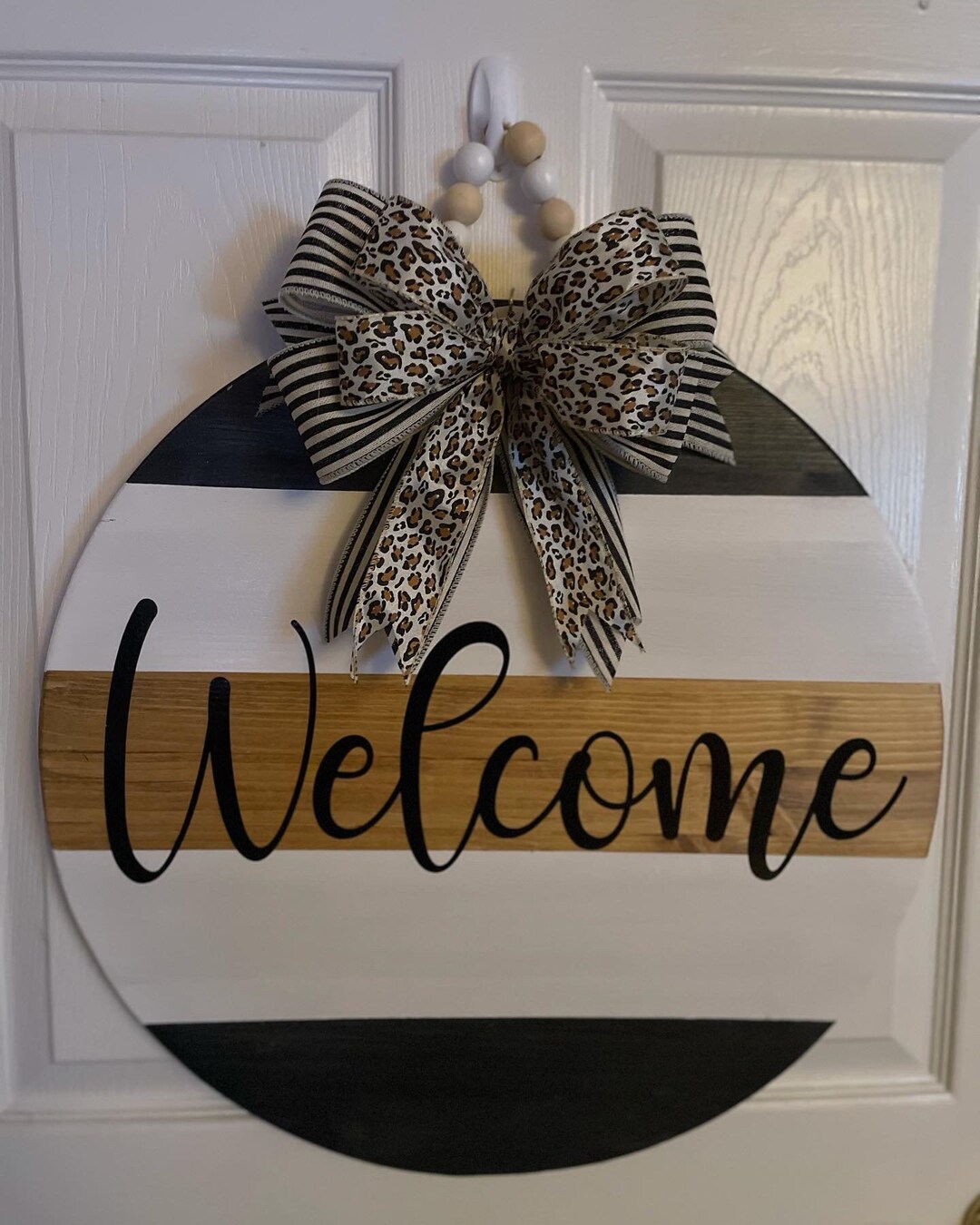 Interchangeable Welcome Sign, Door Hanger, Black and White, Wooden Sign ...