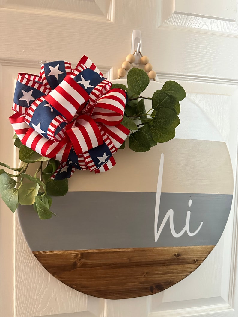 Hi Sign, Interchangeable Welcome Sign, Door Wreath, Wood Sign, Front ...