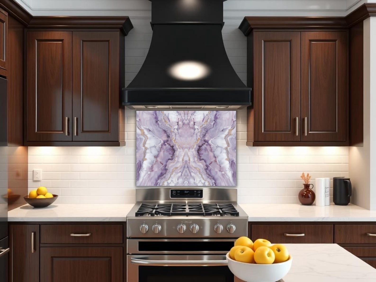 Book-matched Purple Caesar Stone Marble Glass Backsplash: UV Printed ...