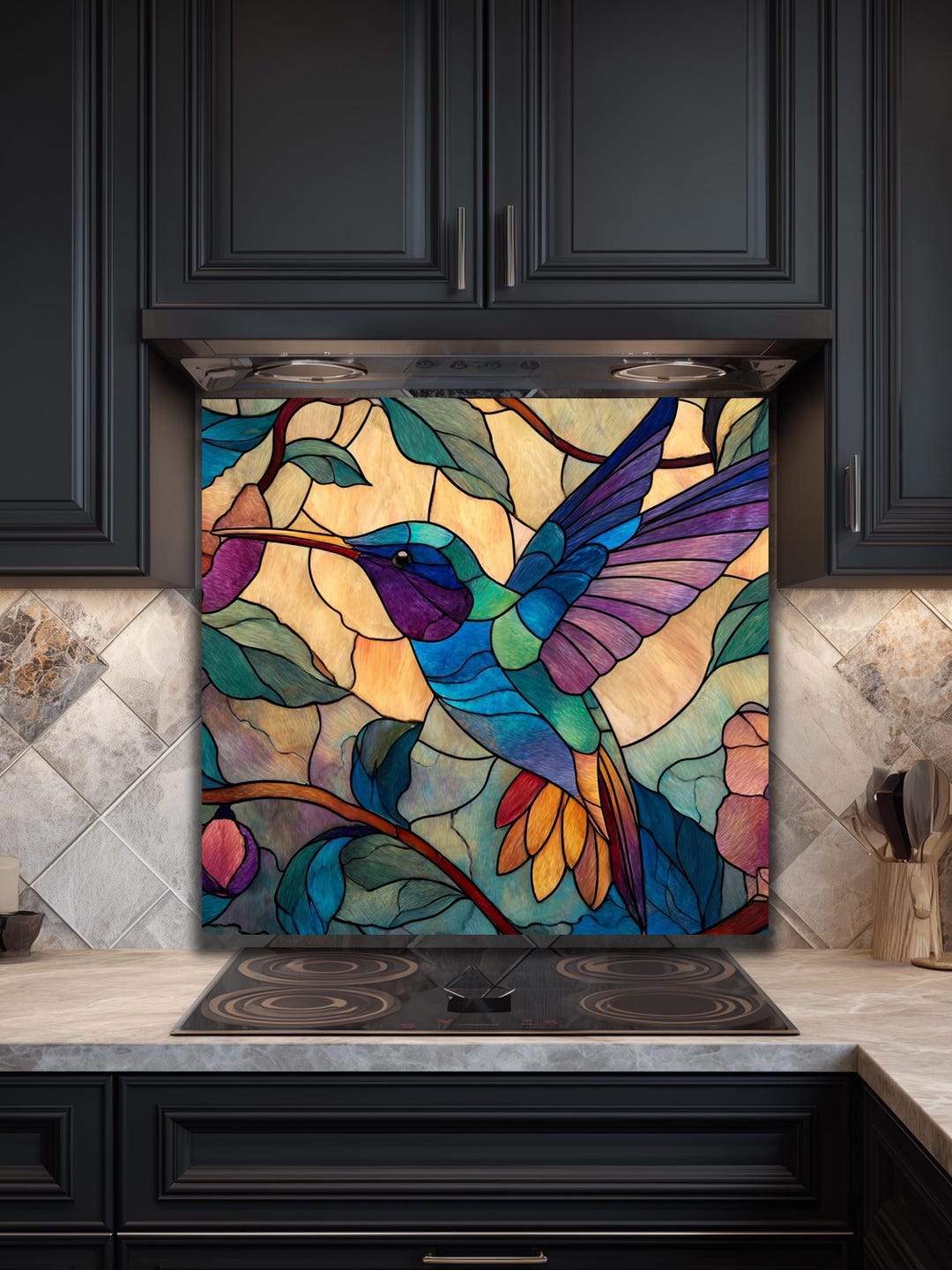 Stained Glass Hummingbird Kitchen Backsplash, Colorful Bird Art - Etsy
