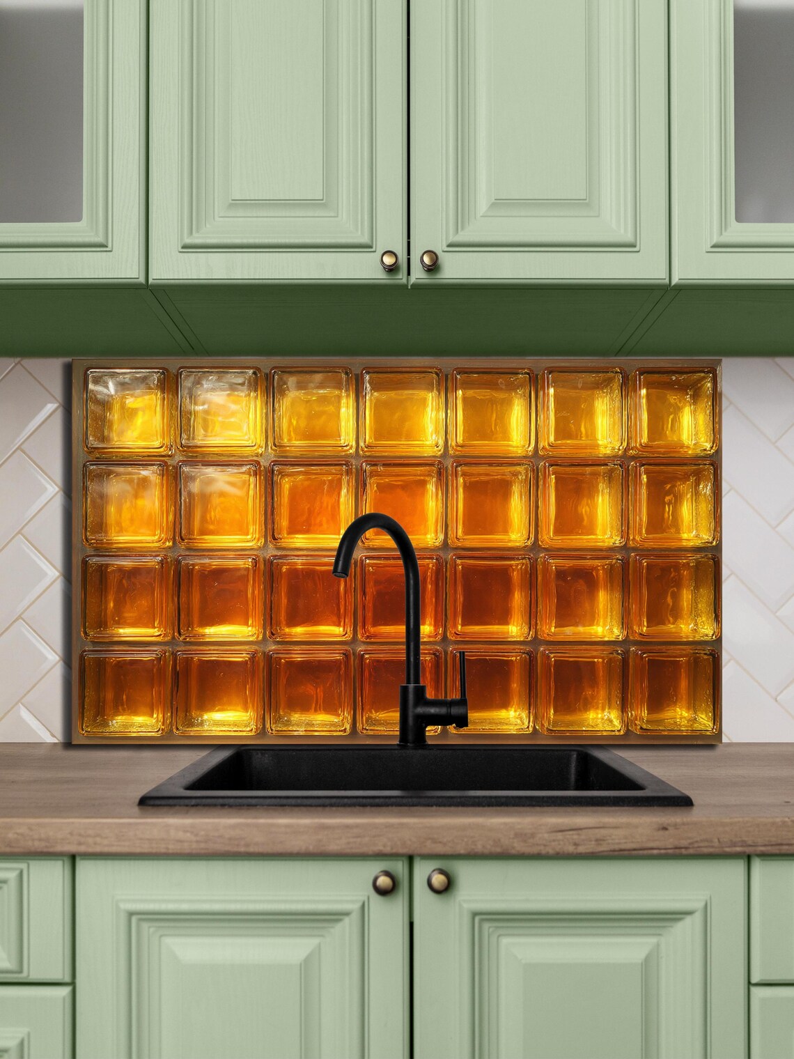 Tempered Glass Backsplash for Stove – Amber Glass Blocks Look - Etsy