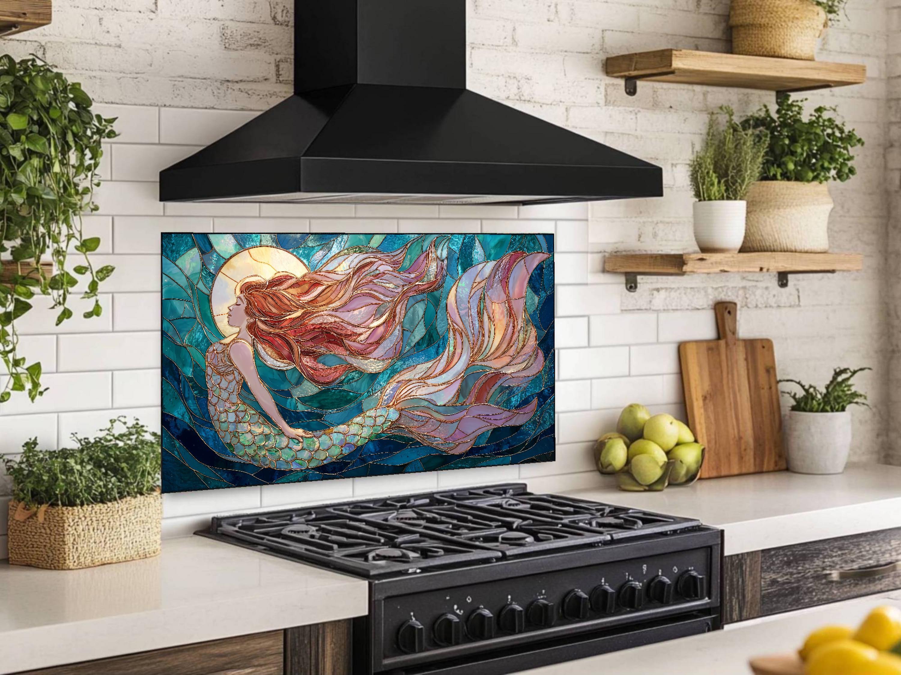 Kitchen Backsplash: Mermaid Design in Ocean Blue - Tempered Glass - Etsy