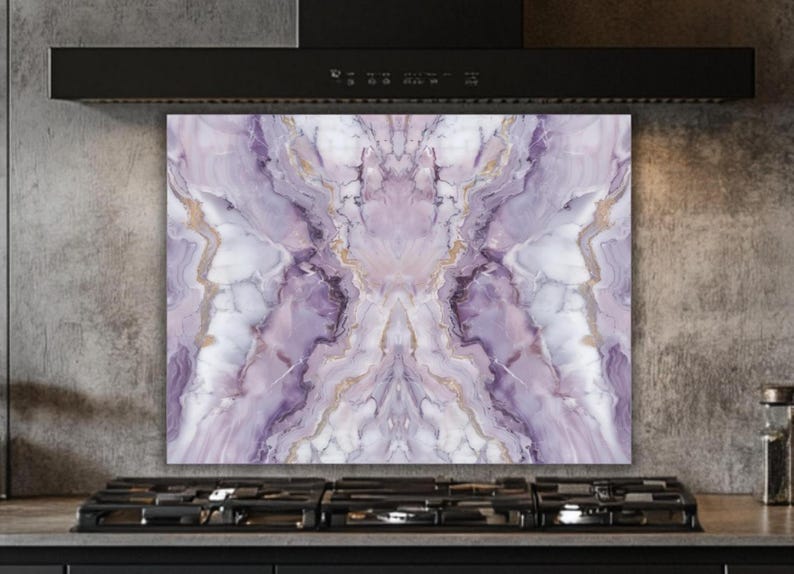 Book-matched Purple Caesar Stone Marble Glass Backsplash: UV Printed ...