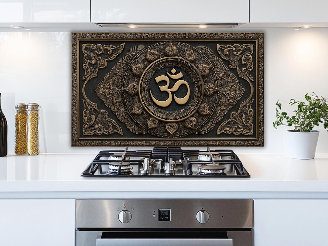 Om Symbol Tempered Glass Backsplash: Sacred Mandala Kitchen Decor - Etsy