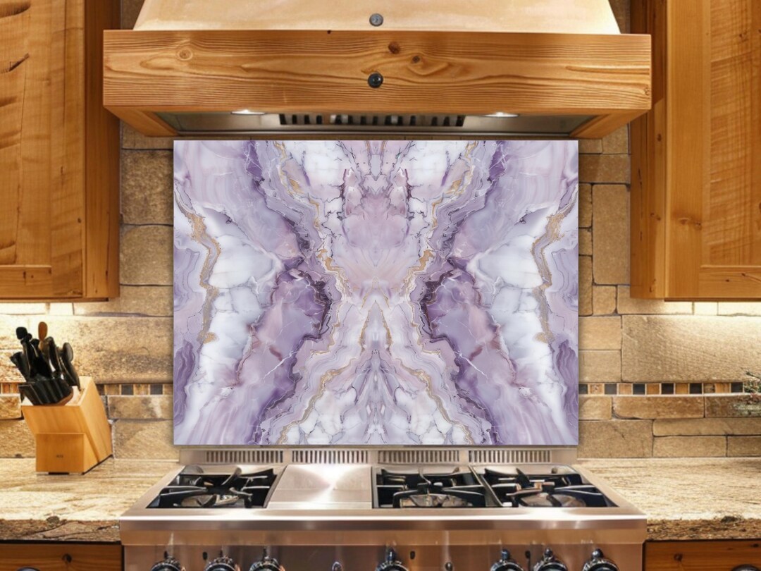 Book-matched Purple Caesar Stone Marble Glass Backsplash: UV Printed ...