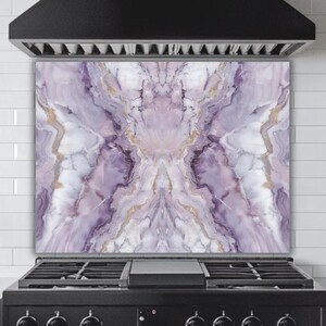 Book-matched Purple Caesar Stone Marble Glass Backsplash: UV Printed ...