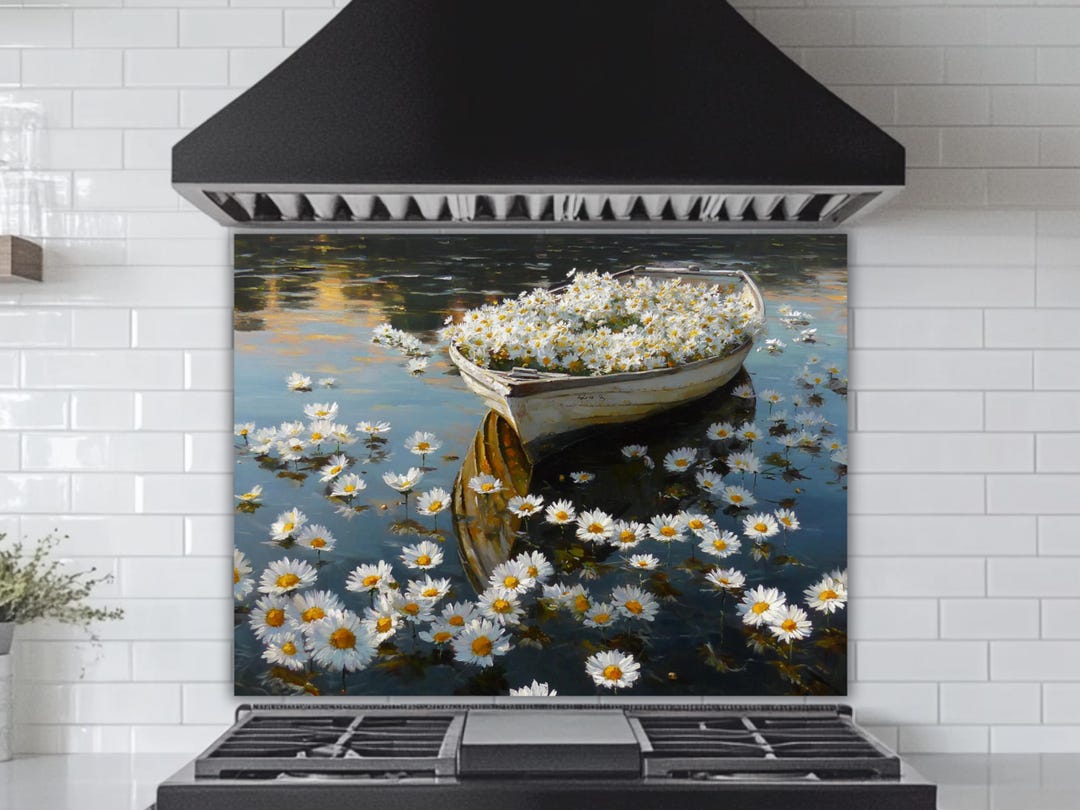 Daisy Boat Lake Backsplash: UV Printed Tempered Glass Kitchen Decor - Etsy