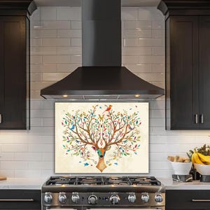 Deer Tree of Life Backsplash – Tempered Glass Kitchen Splashback With ...