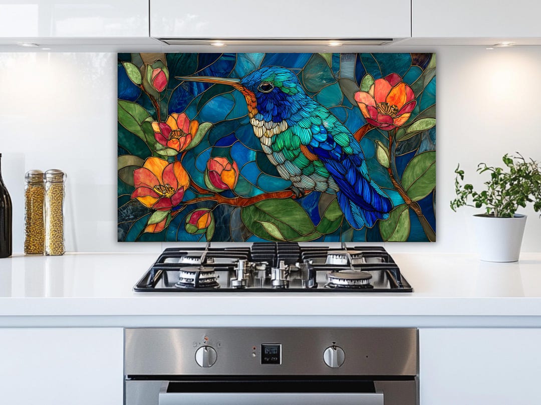 Stained Glass Hummingbird Kitchen Backsplash: Heat Resistant Tempered ...