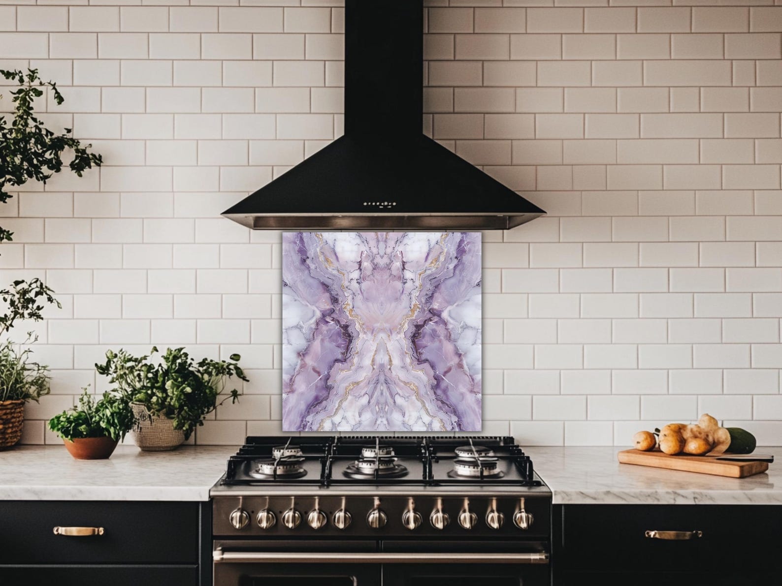 Book-matched Purple Caesar Stone Marble Glass Backsplash: UV Printed ...