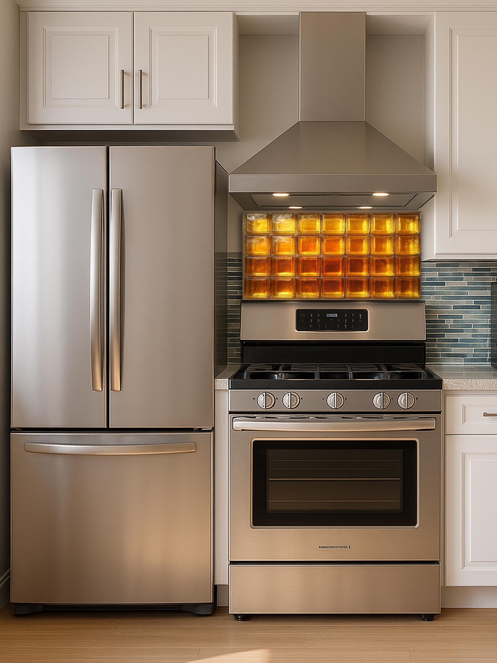 Tempered Glass Backsplash for Stove – Amber Glass Blocks Look - Etsy