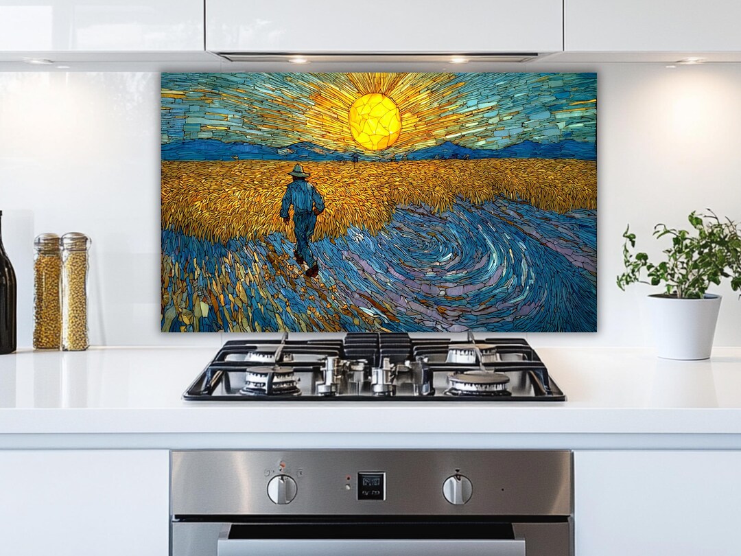 Van Gogh Sower Mosaic Glass Kitchen Backsplash, Unique Sink Splash ...