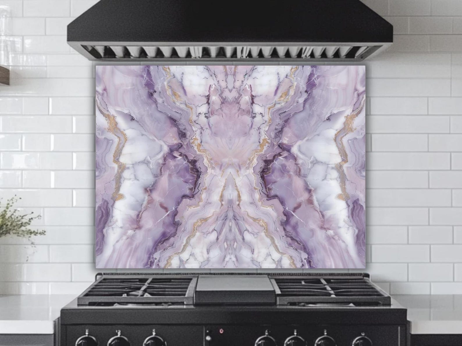 Book-matched Purple Caesar Stone Marble Glass Backsplash: UV Printed ...