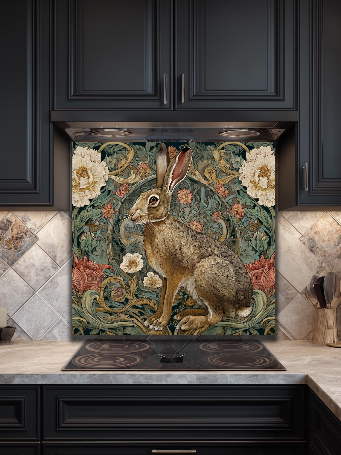 William Morris Vintage Hare Glass Backsplash - Kitchen Splashguard ...