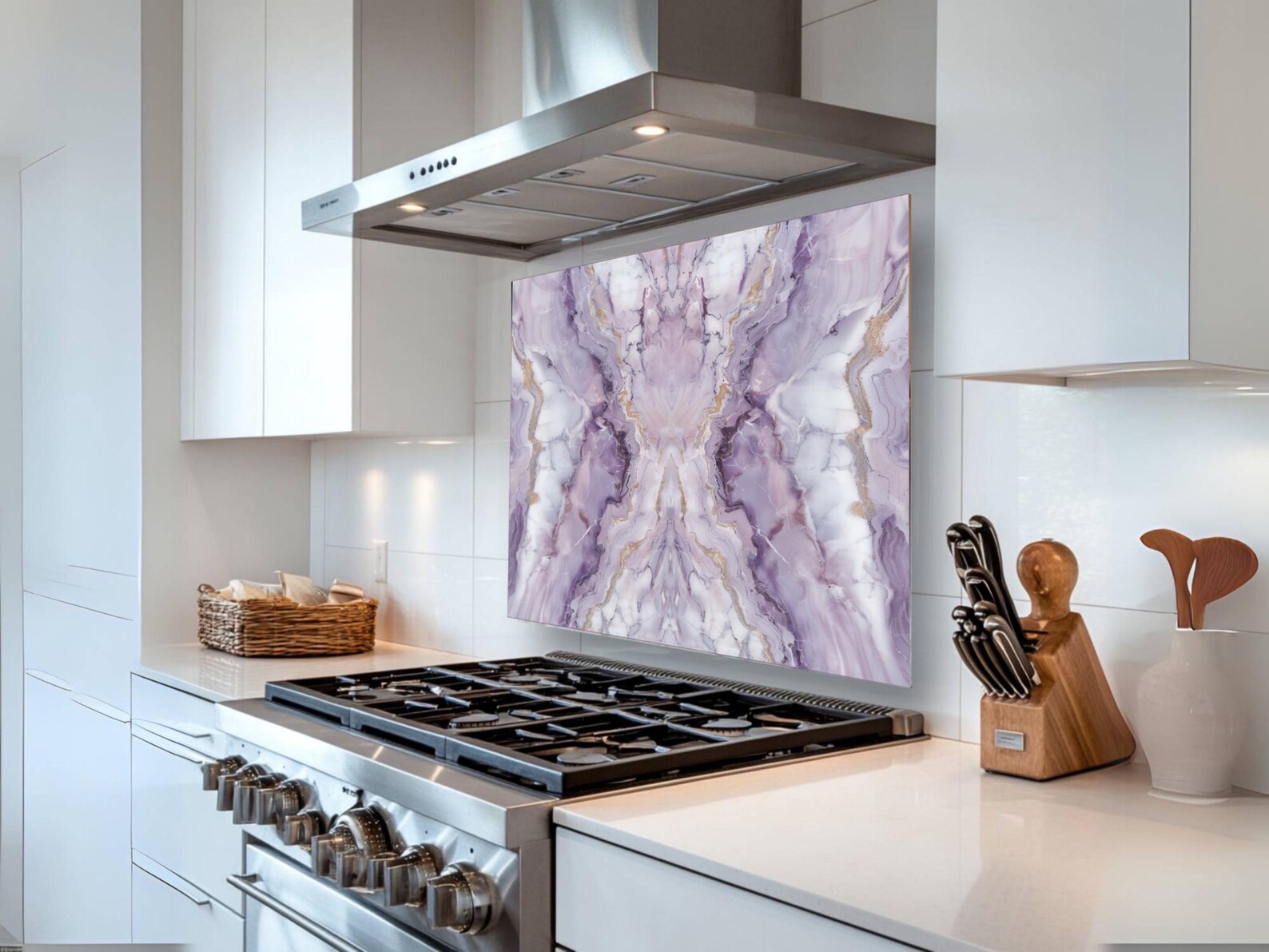 Book-matched Purple Caesar Stone Marble Glass Backsplash: UV Printed ...