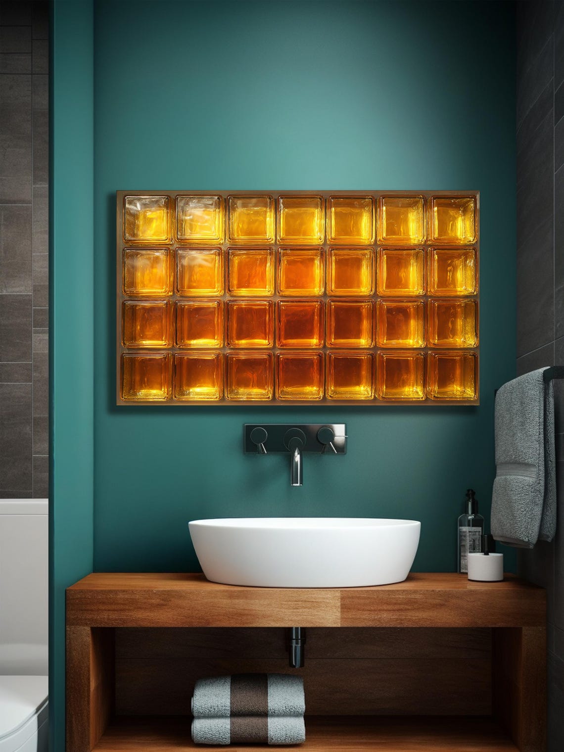 Tempered Glass Backsplash for Stove – Amber Glass Blocks Look - Etsy