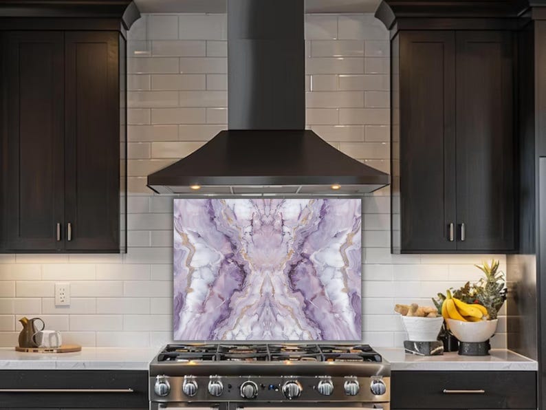 Book-matched Purple Caesar Stone Marble Glass Backsplash: UV Printed ...