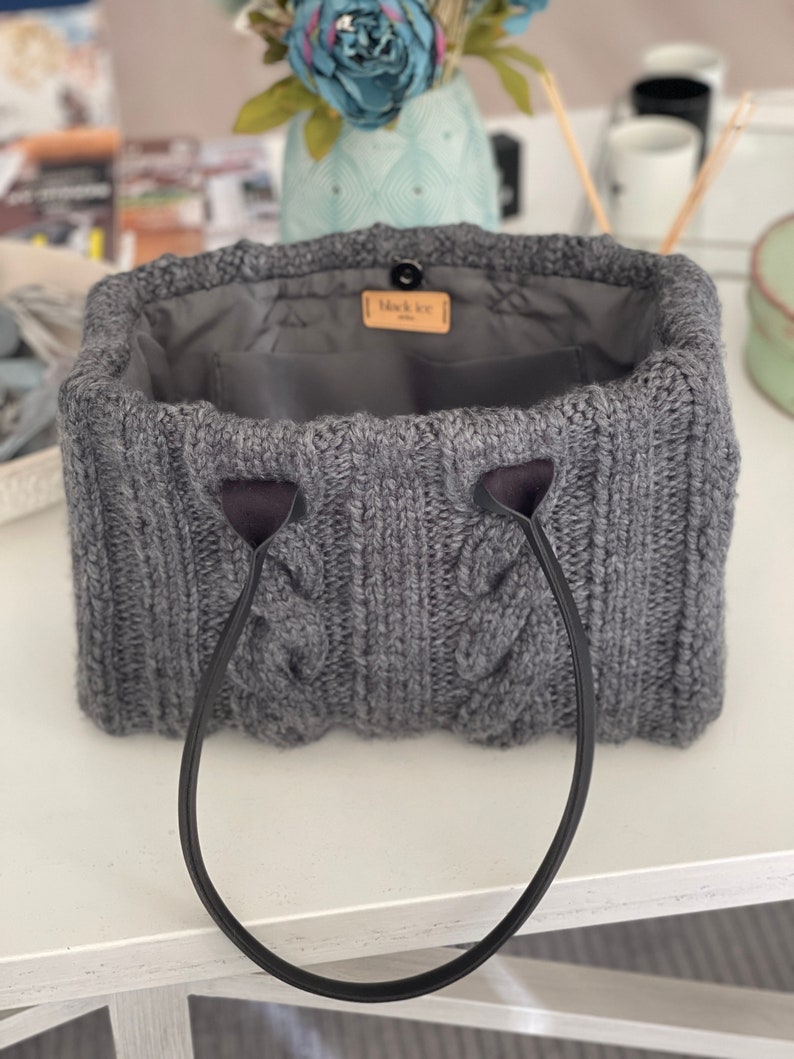 Crochet Bag, Luxury Bag, Dark Grey Bag Knitted Tote Bag, Woolen Yarn ...