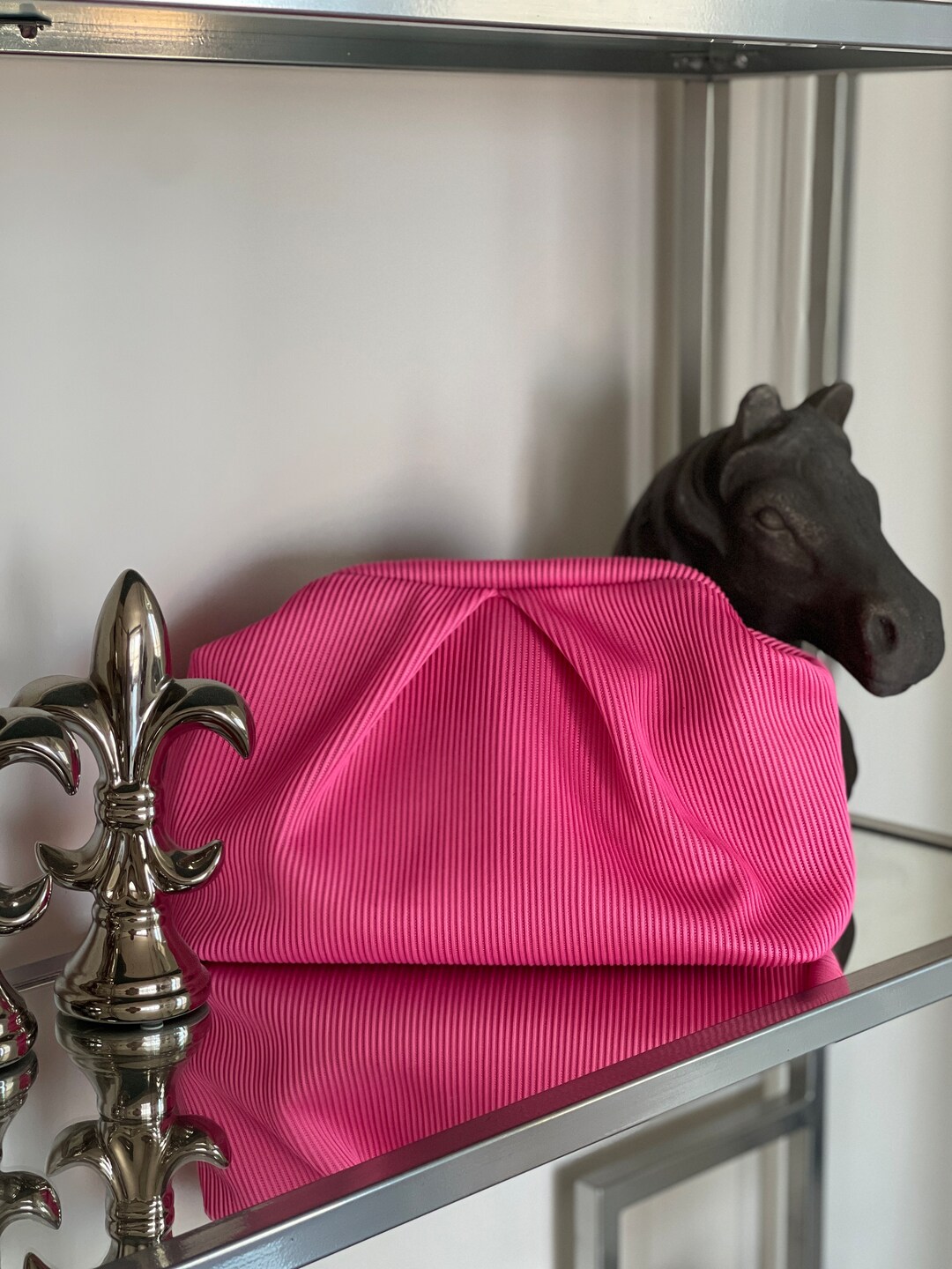 Fuschia Pleated Fabric Pouch Bag: Evening Clutch - Etsy