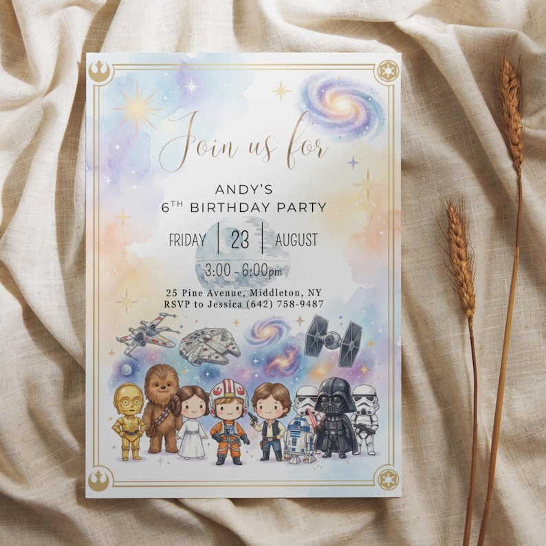 Star Wars Inspired Birthday Invitation, Watercolor (editable Digital ...