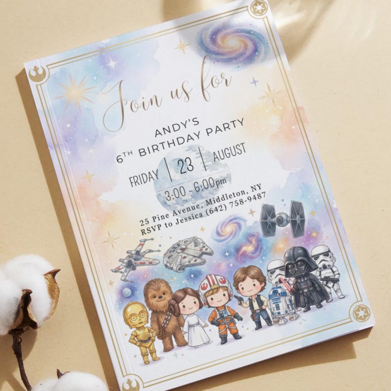 Star Wars Inspired Birthday Invitation, Watercolor (editable Digital ...