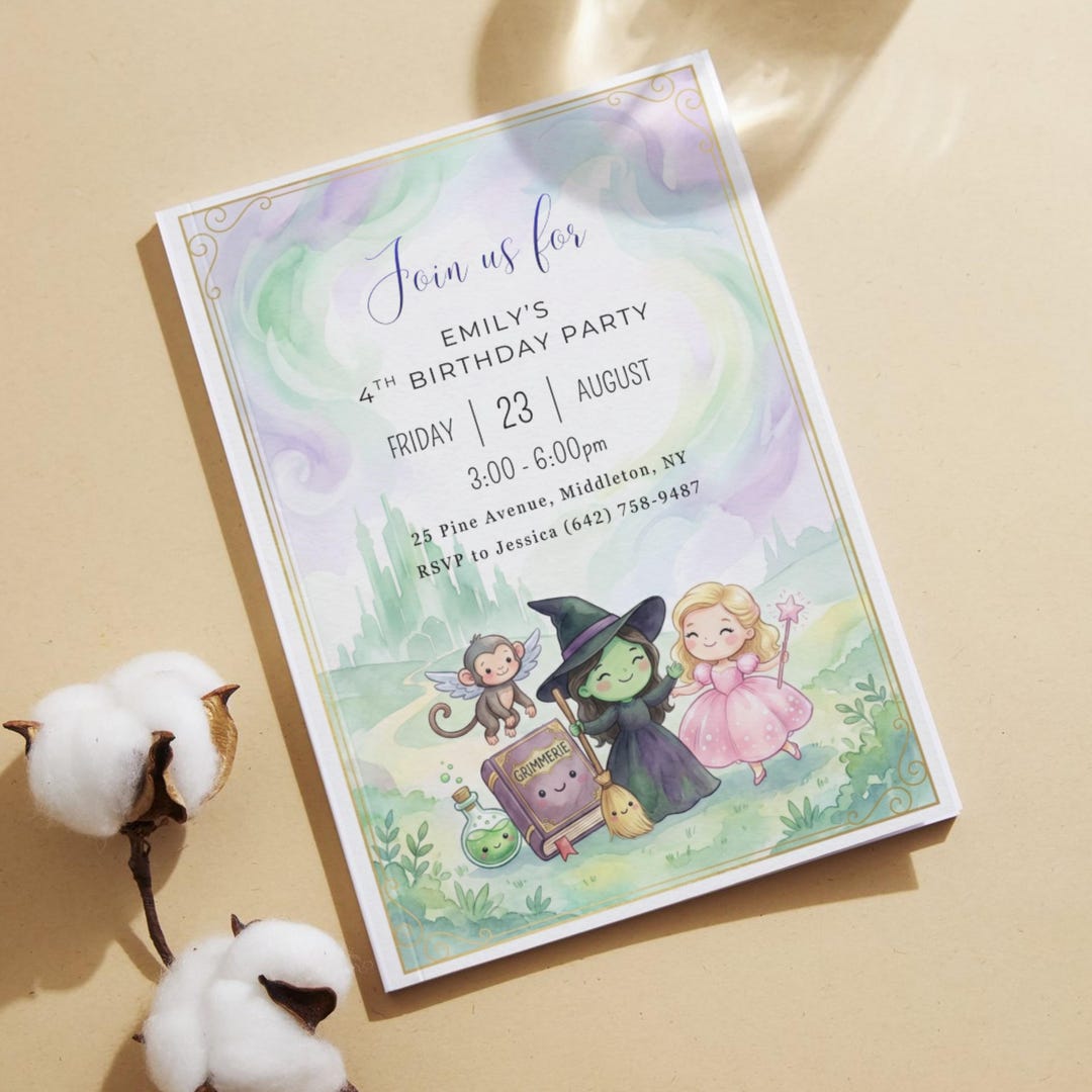 Wicked Inspired Birthday Invitation, Watercolor (editable Digital ...