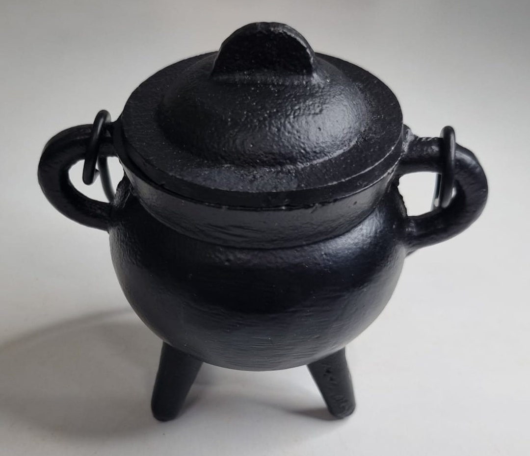 Cast Iron Cauldron With Handle & Lid, Small Black Cauldron, Ritual Work ...