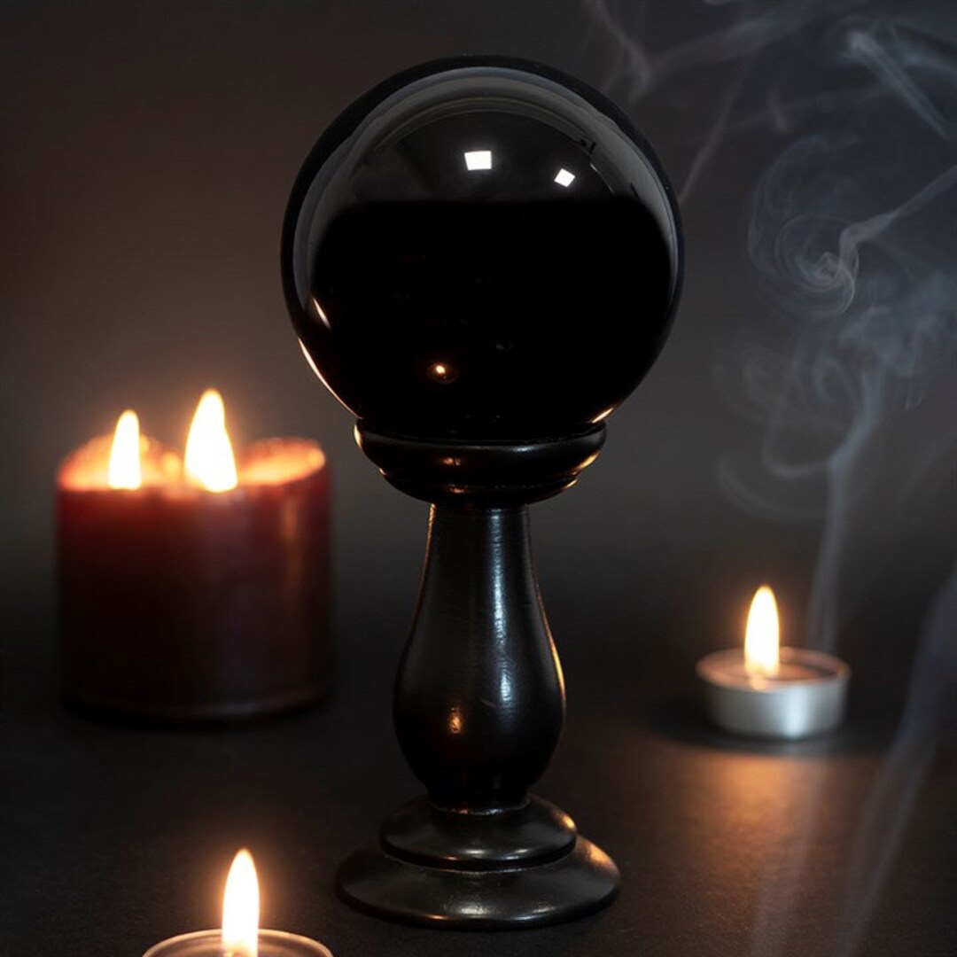 Black Crystal Ball With Stand Divination, Glass Sphere, Tarot, Fortune ...